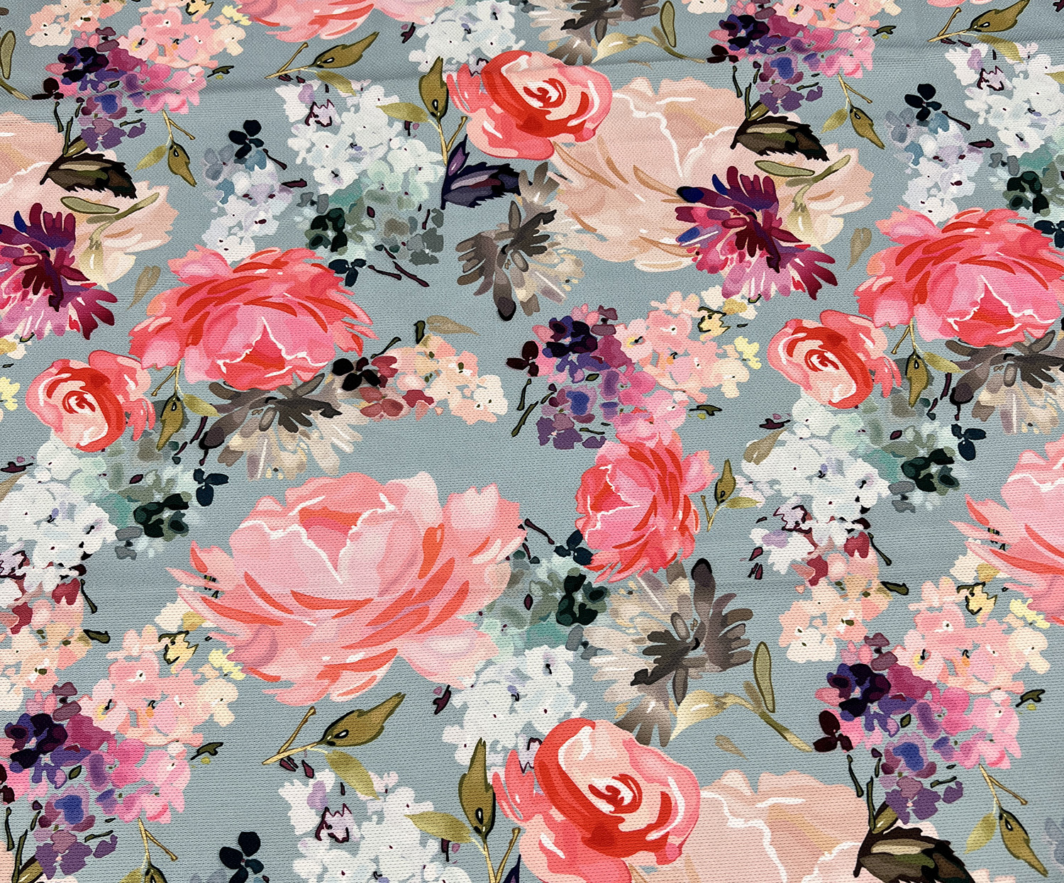 GÜL VE BAHAR DALLARI DİJİTAL BASKI KUMAŞ - MAVİ